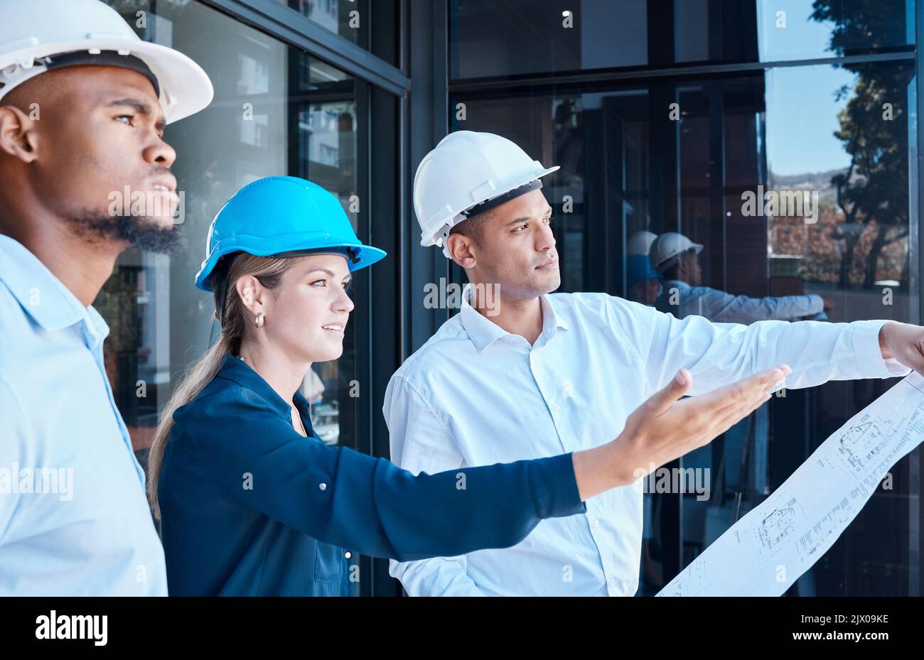 Building, architecture and engineering team at construction development ...