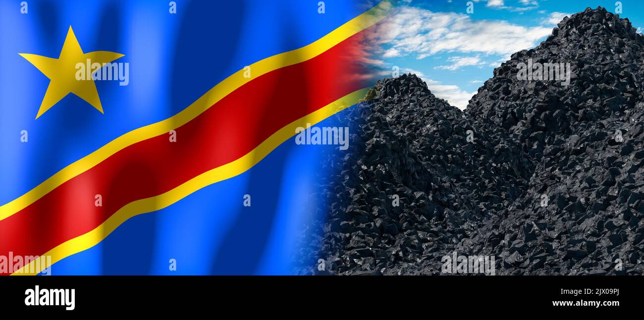 Democratic Republic of the Congo - country flag and pile of coal - 3D ...