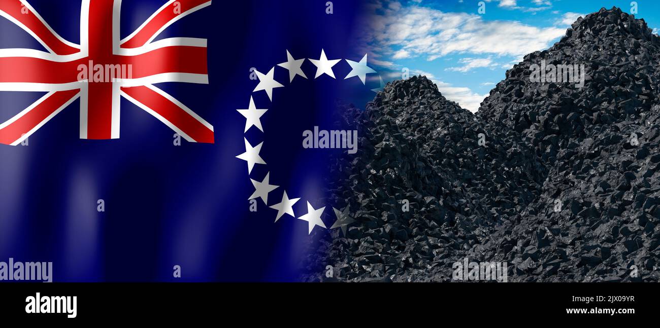 Cook Islands - country flag and pile of coal - 3D illustration Stock ...
