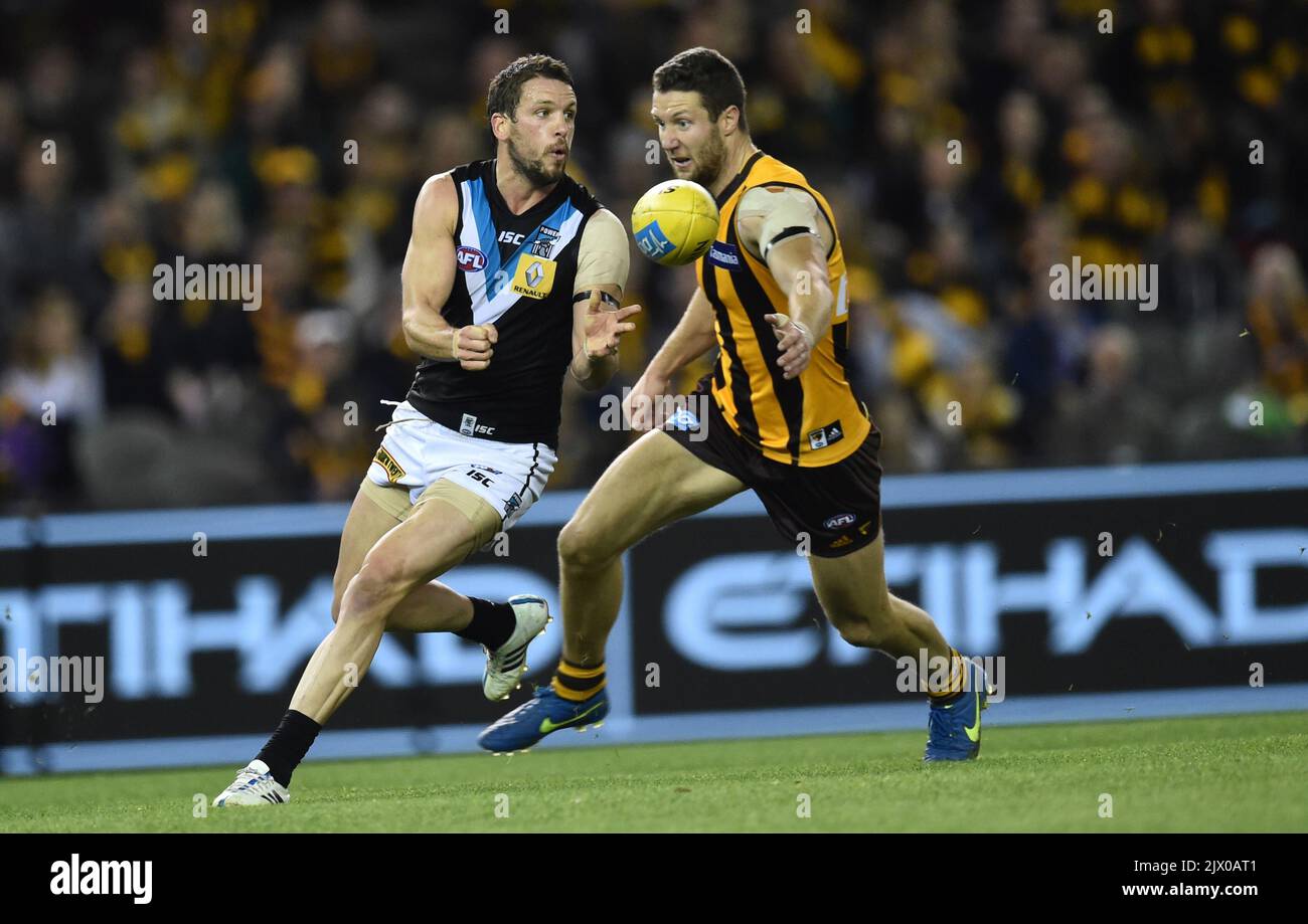 Port Adelaide Power player Travis Boak (left) player Hawthorn Hawks ...
