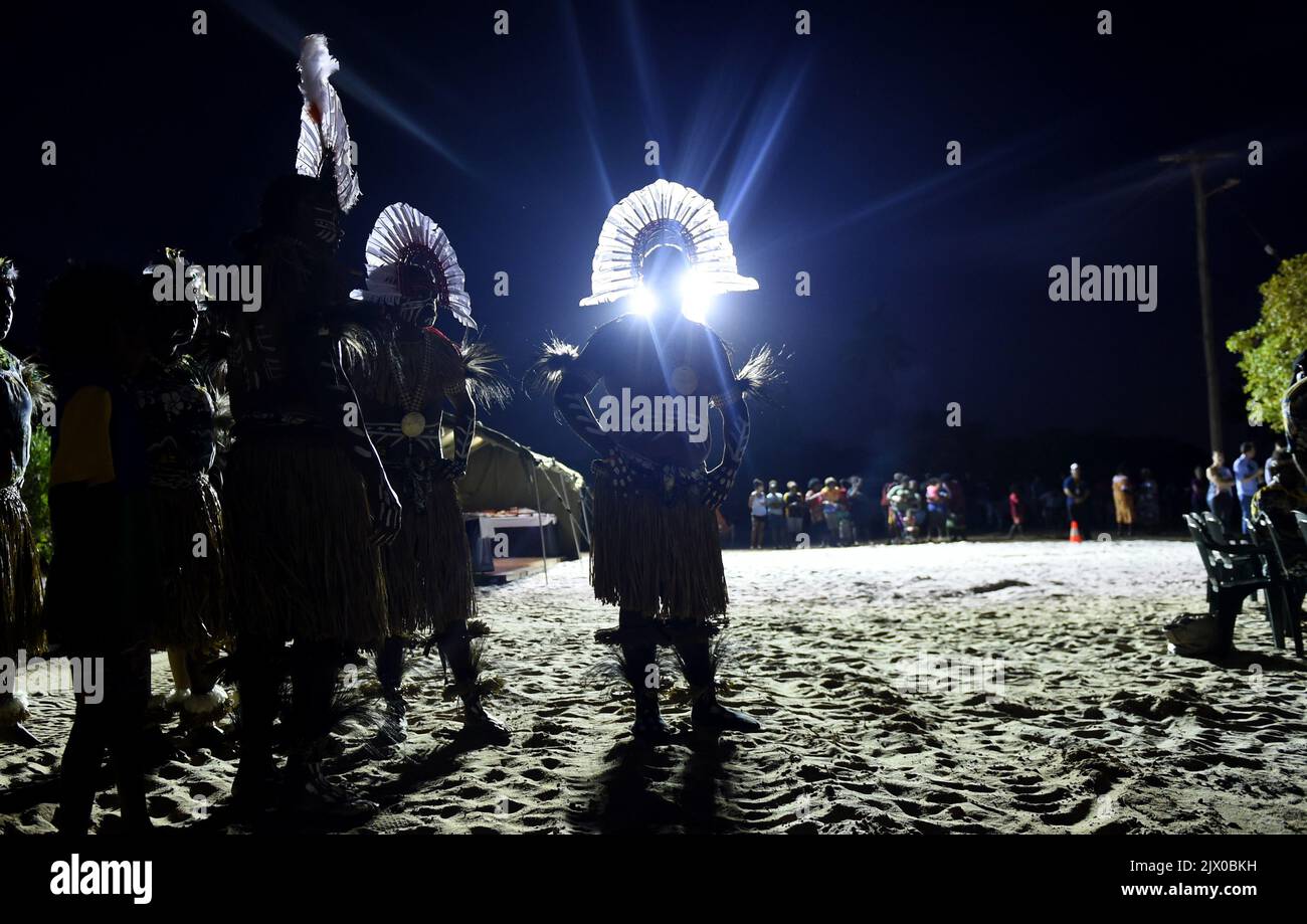 The Bamaga Dance Team rehearse before performing during a welcome to ...