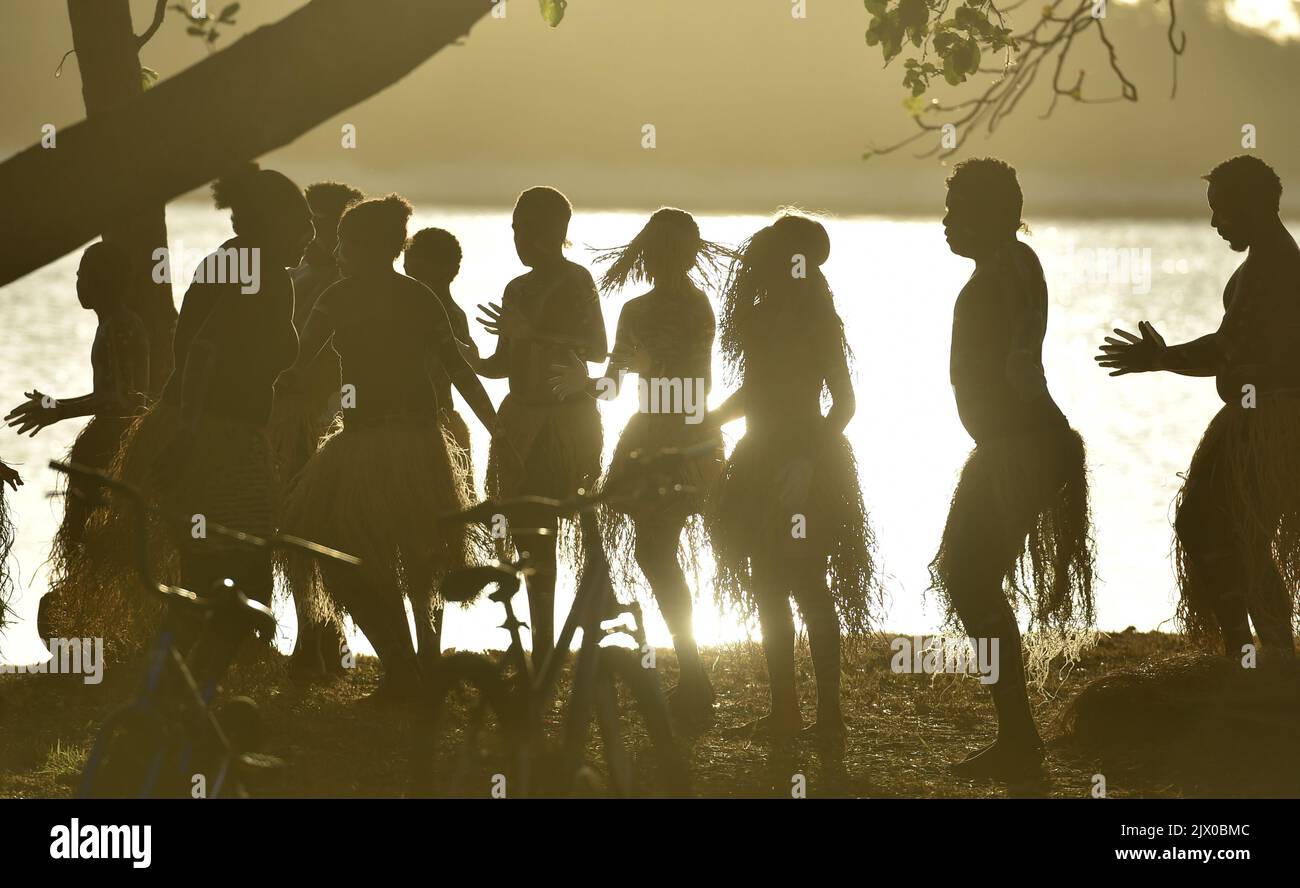 The Injinoo Dance Group rehearse before performing during a welcome to ...