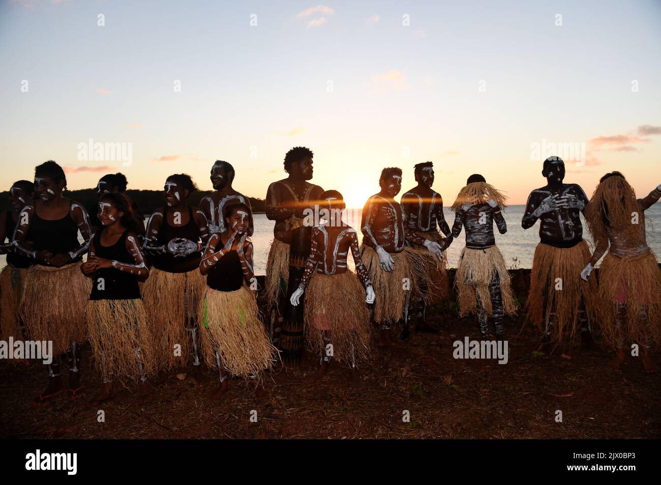 The Injinoo Dance Group rehearse before performing a welcome to country ...