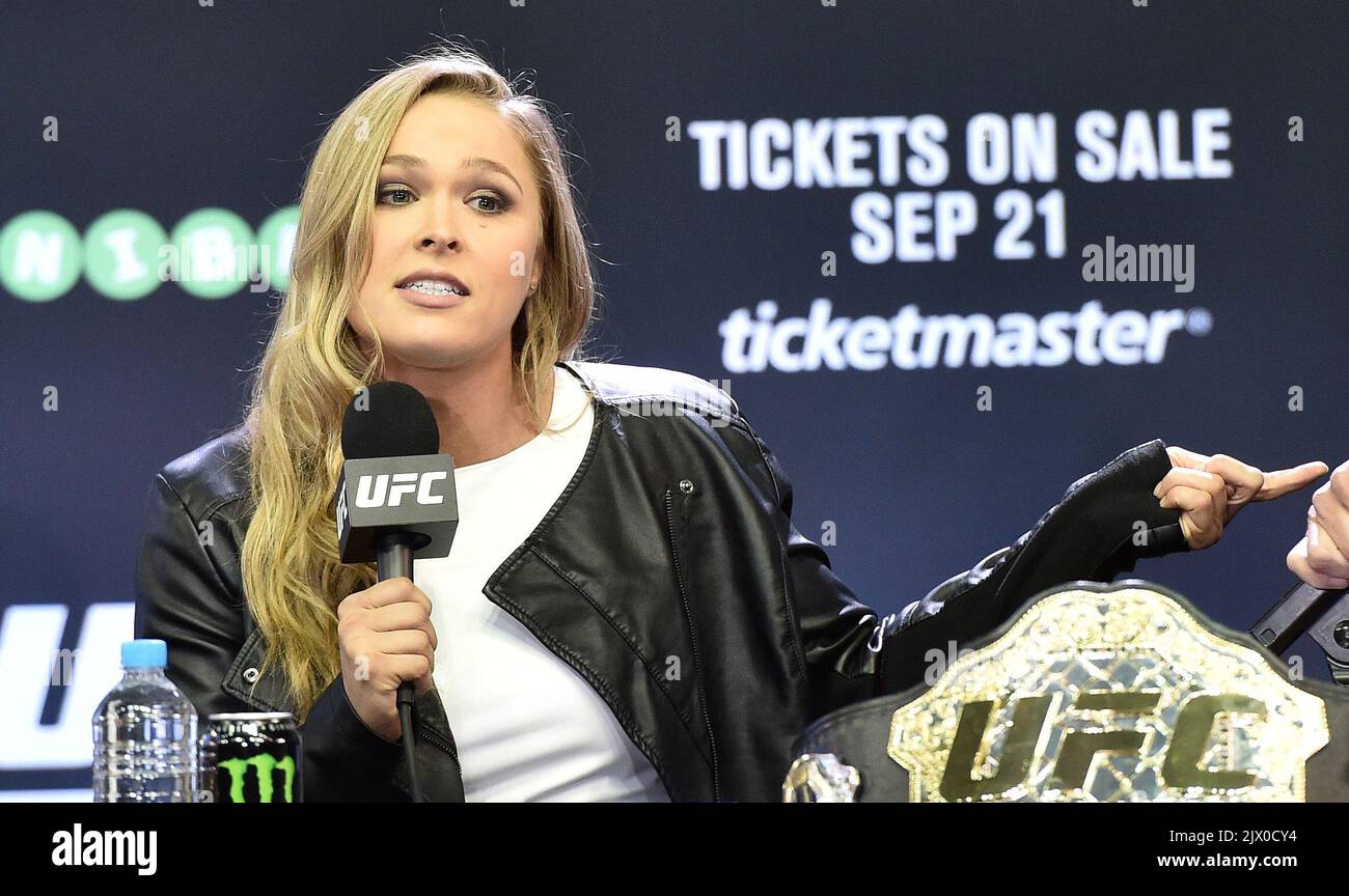 UFC bantamweight champion Rhonda Rousey takes questions from ...