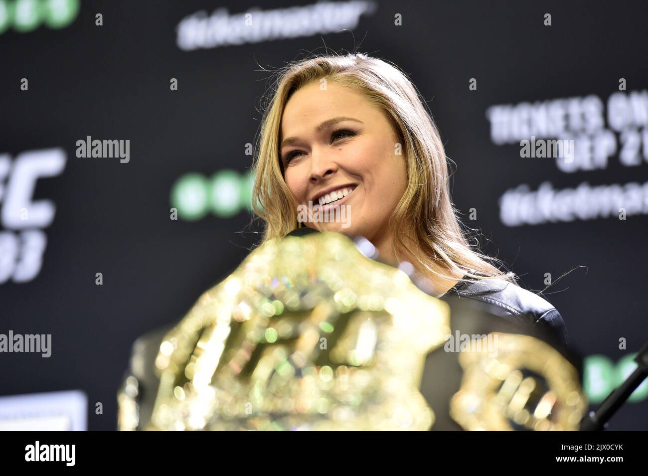 UFC bantamweight champion Rhonda Rousey takes questions from ...