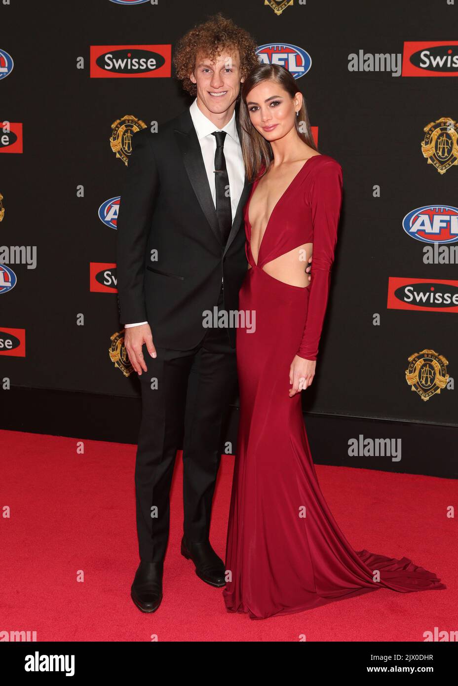 Fremantle player Chris Mayne and his partner Britt Nicholas arrive at ...