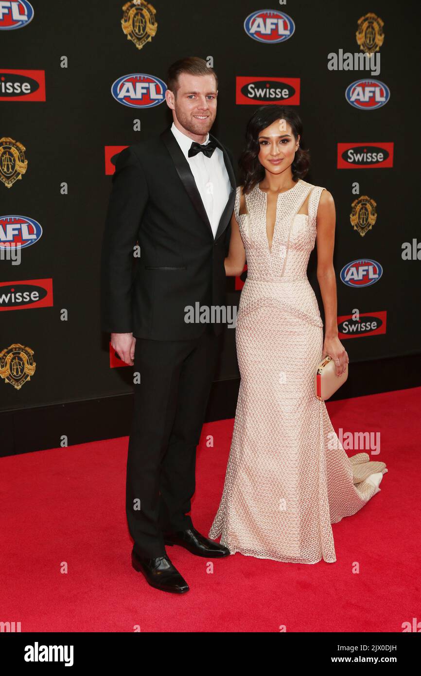 Carlton AFL player Sam Doherty and Natalie Cini arrives at the Brownlow ...