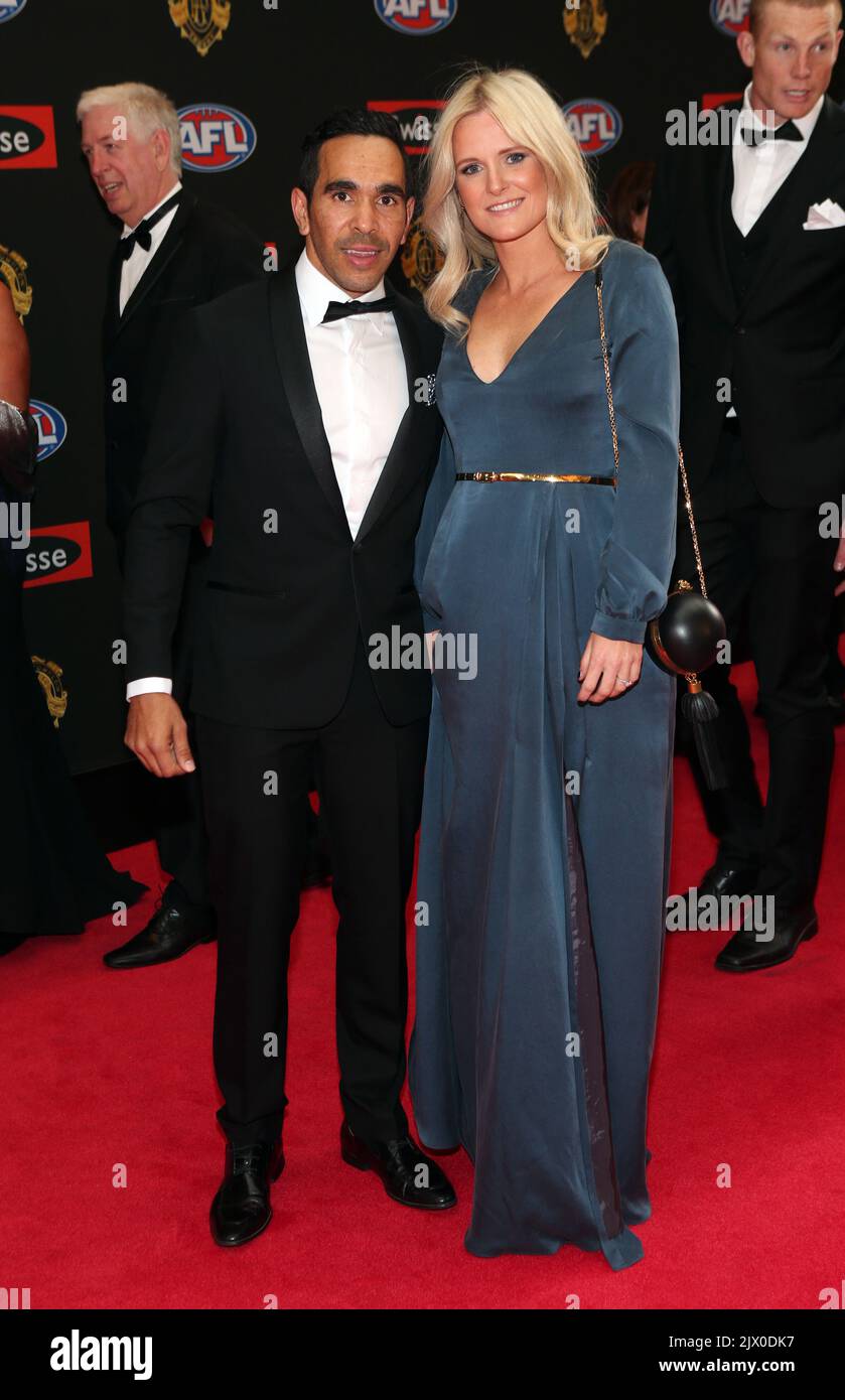 Adelaide Crows player Eddie Betts and his wife Anna pose for photos at ...