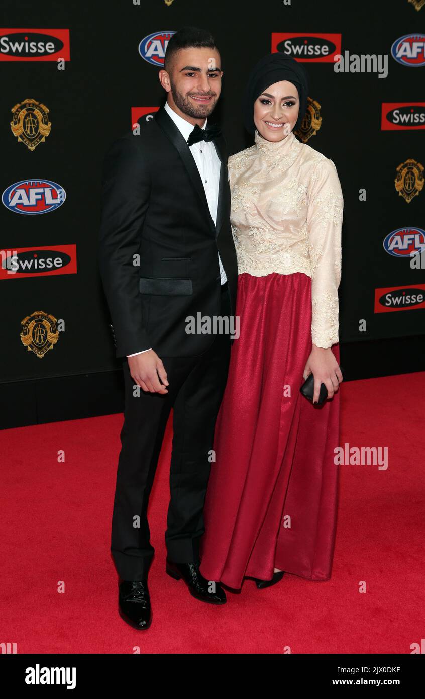 St Kilda Saints player Adam Saad and his partner arrive at the Brownlow ...