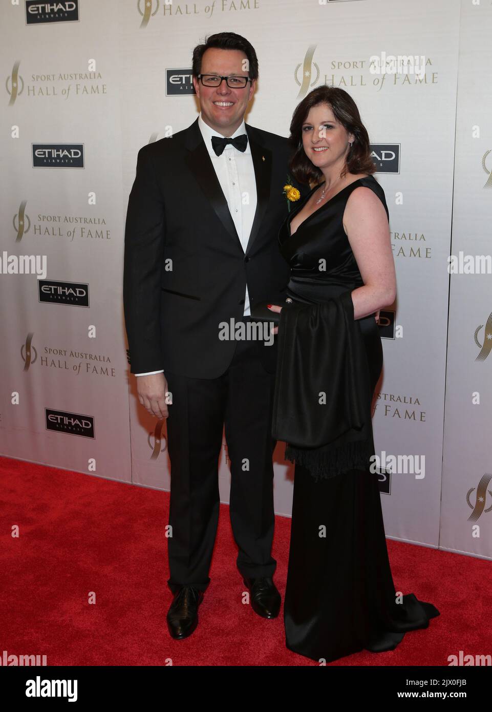 Ex swimmer Kieren Perkins and his wife Karen arrive at the 2015 Sport ...