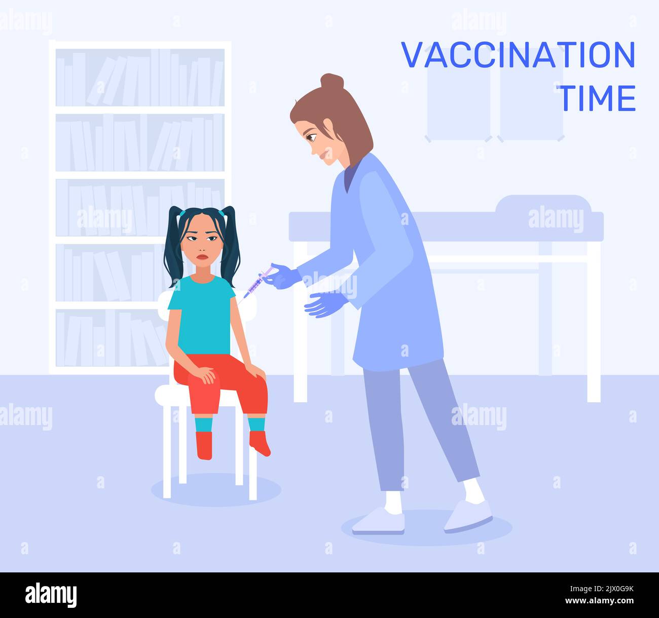 Vector illustration of a doctor's chamber. Where the doctor femal is ...