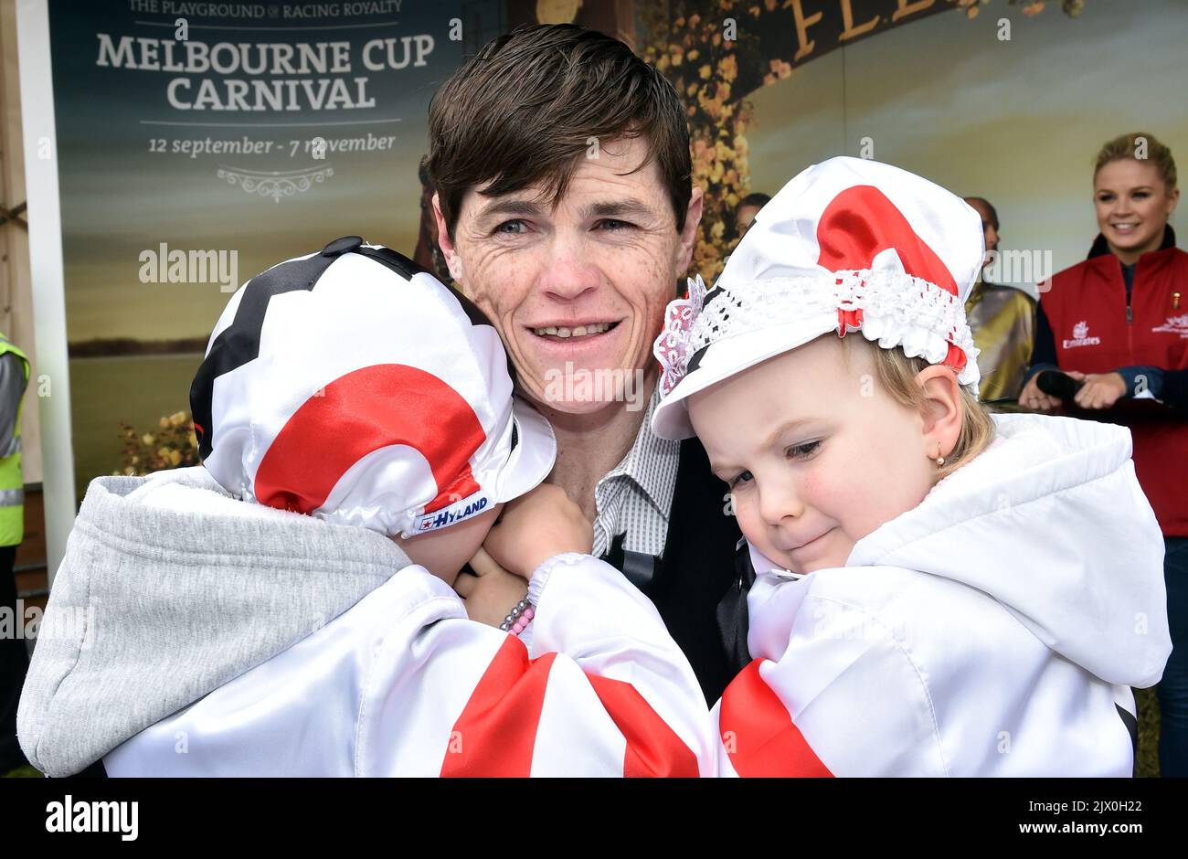 Hokko Brave jockey Craig Williams and his children Oliver (left) and ...