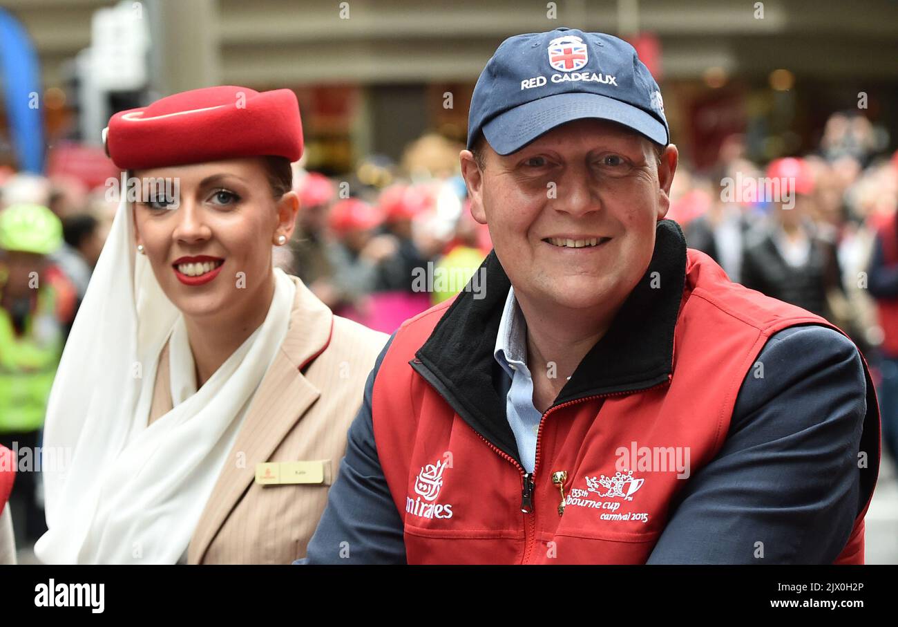 Red Cadeaux trainer Ed Dunlop (right) is seen during the Melbourne Cup ...