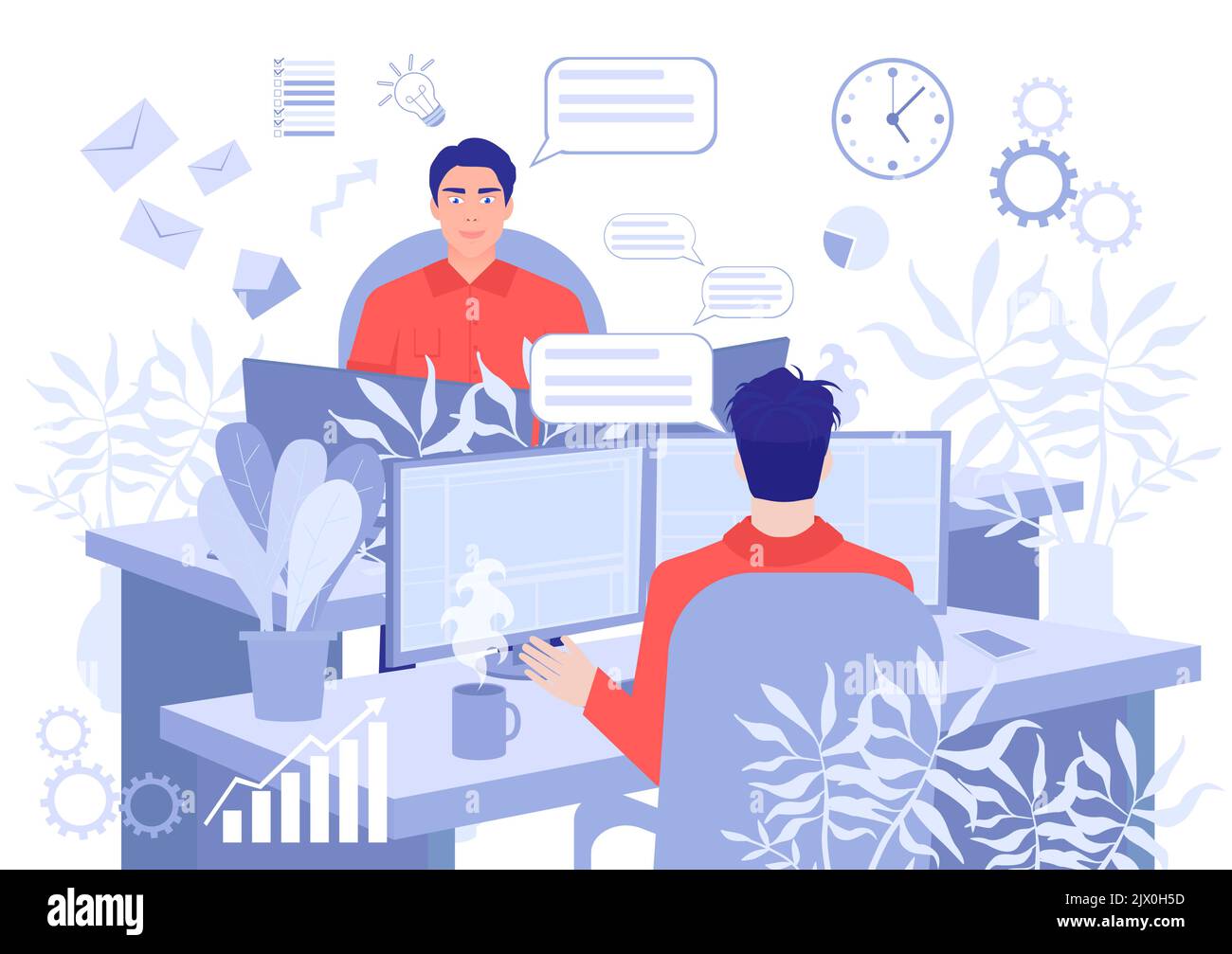 Two man work in office. Concept of teamwork, modern workspace, creative ...