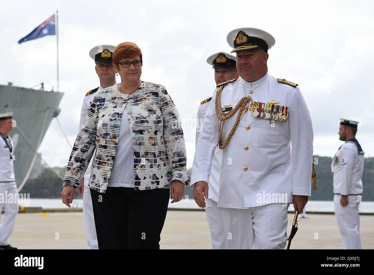 Defence Minister Senator Marise Payne is greeted by Commander of the ...