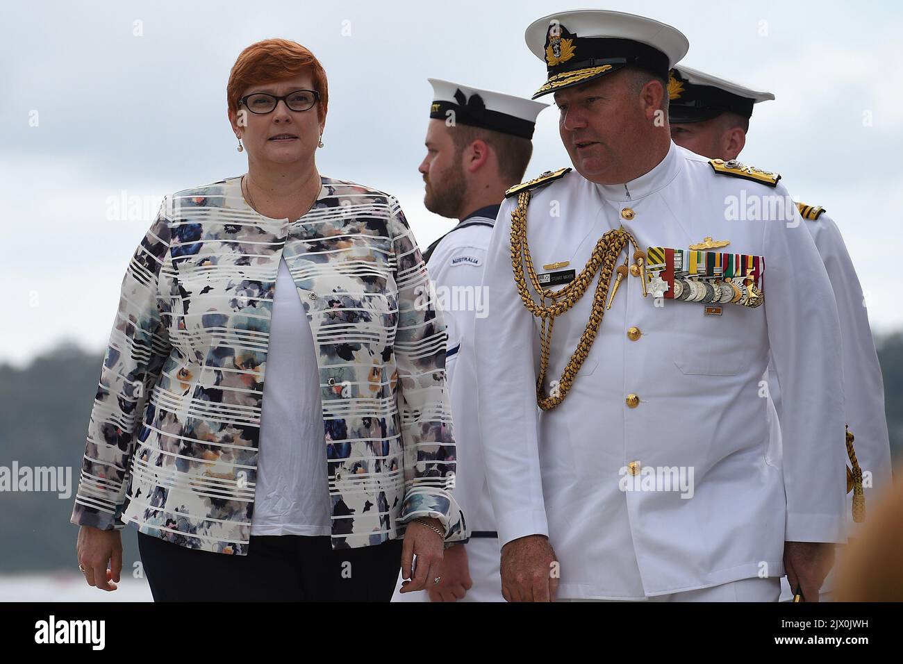 Defence Minister Senator Marise Payne is greeted by Commander of the ...