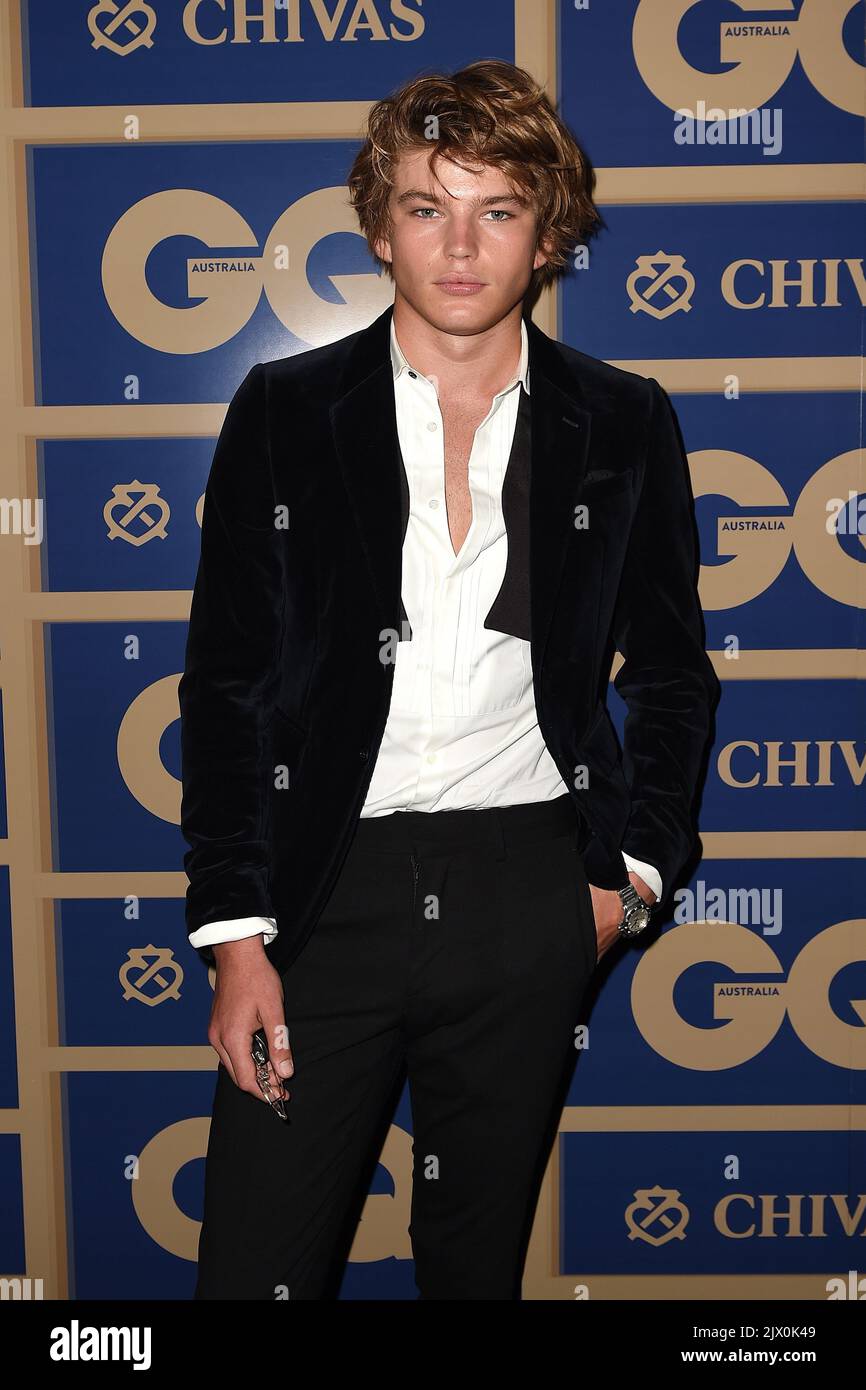 Model Jordan Barrett arrives at the GQ Men of the Year awards, in ...