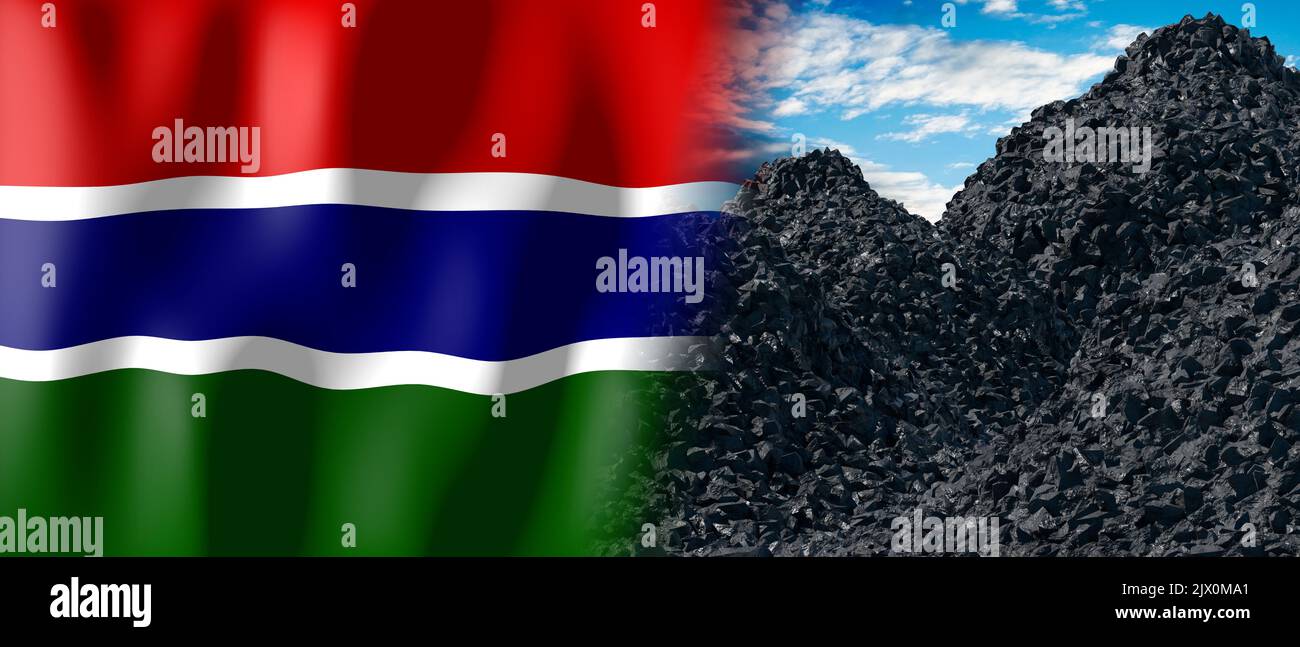 Gambia - country flag and pile of coal - 3D illustration Stock Photo ...