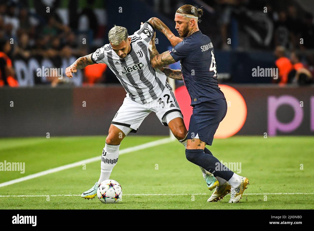 Leandro PAREDES of Juventus and Sergio RAMOS of PSG during the UEFA ...