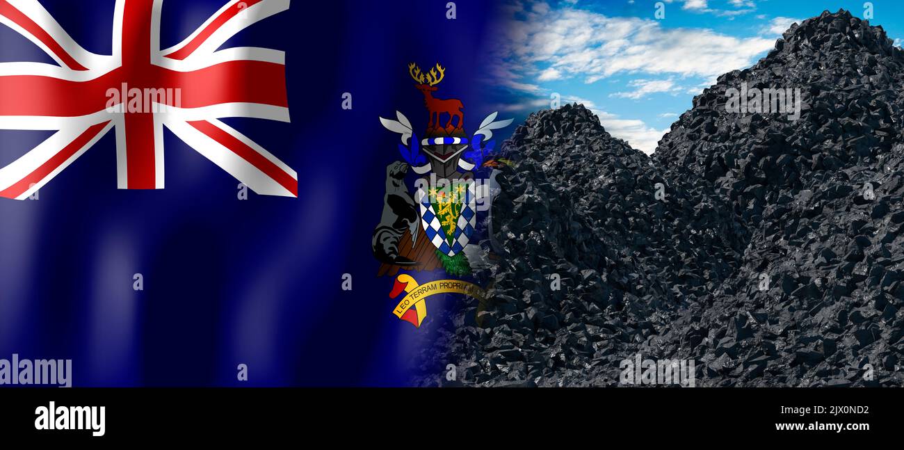 South Georgia and South Sandwich Islands - country flag and pile of ...