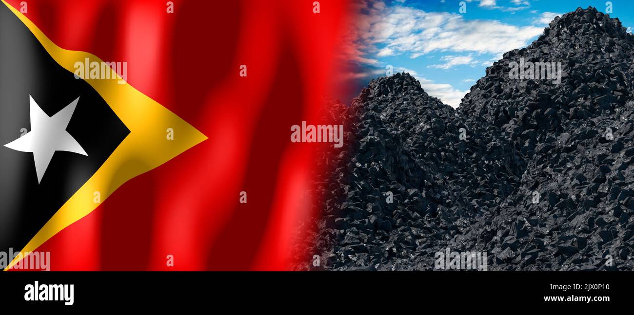 East Timor - country flag and pile of coal - 3D illustration Stock ...