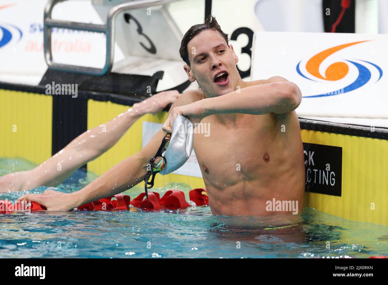 Mitch Larkin reacts after winning the men's 200m Backstroke final in ...