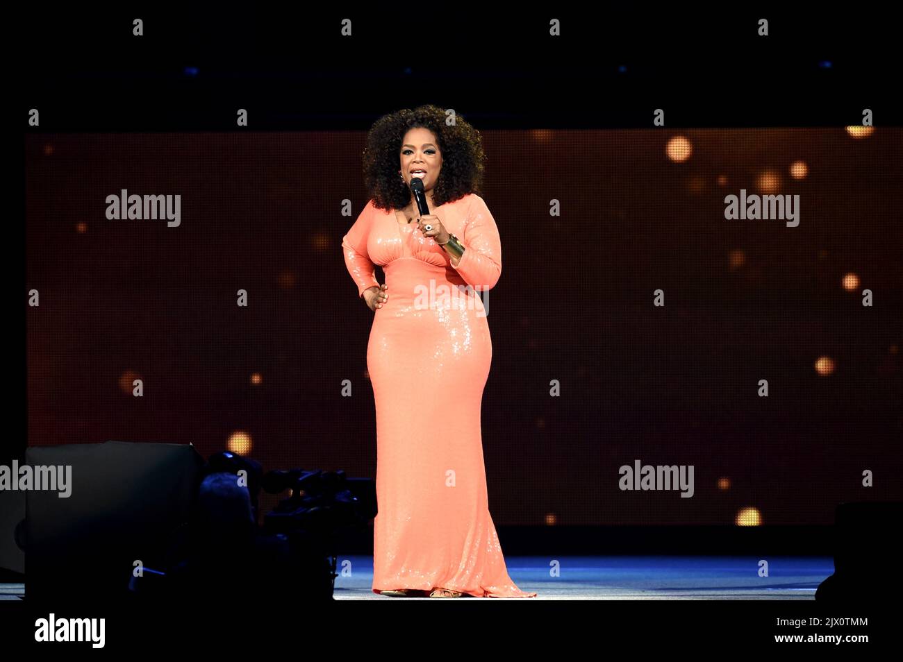 Oprah Winfrey on stage for the start of her show An Evening with Oprah ...