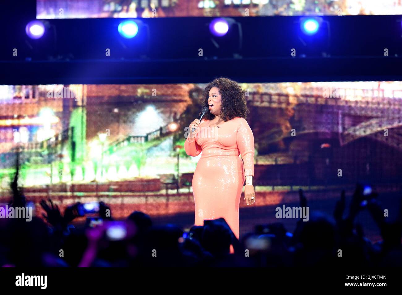 Oprah Winfrey on stage for the start of her show An Evening with Oprah ...