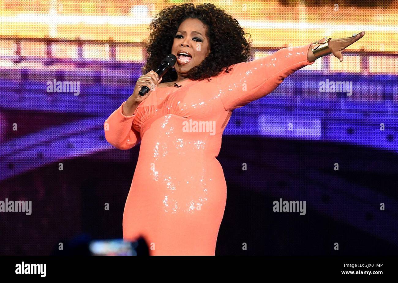 Oprah Winfrey on stage for the start of her show An Evening with Oprah ...