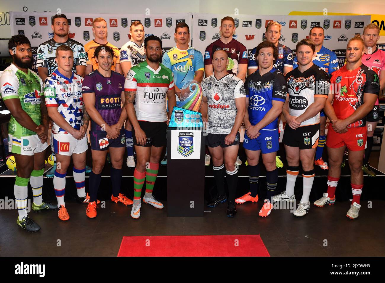 (Front Row L to R) NRL players Sisa Waqa of the Canberra Raiders, Trent ...