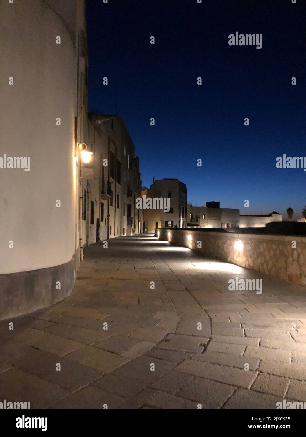 Trapani, Sicily, Italy. Night landscape at the medieval Trapani street ...