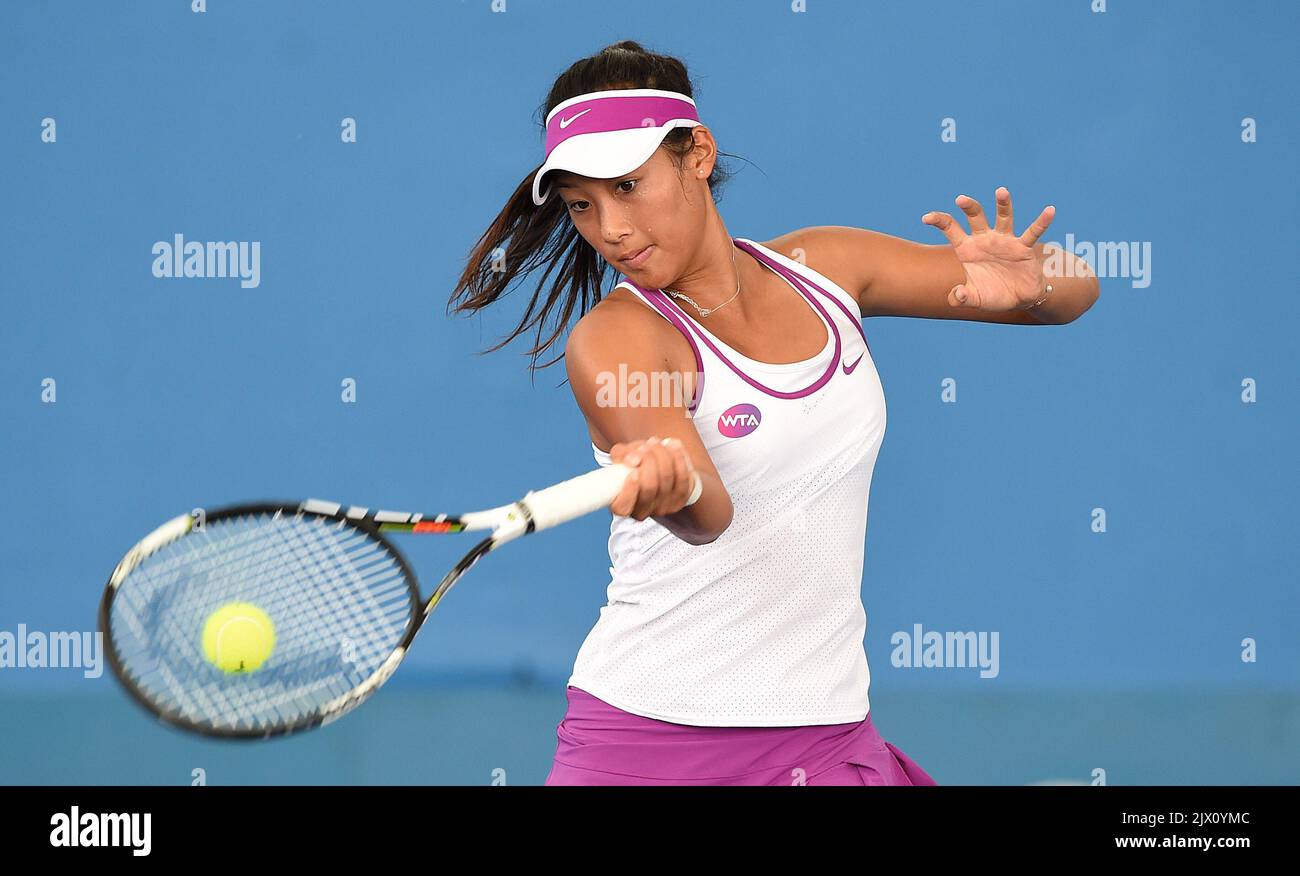 Priscilla Hon of Australia returns during her match against Samantha ...
