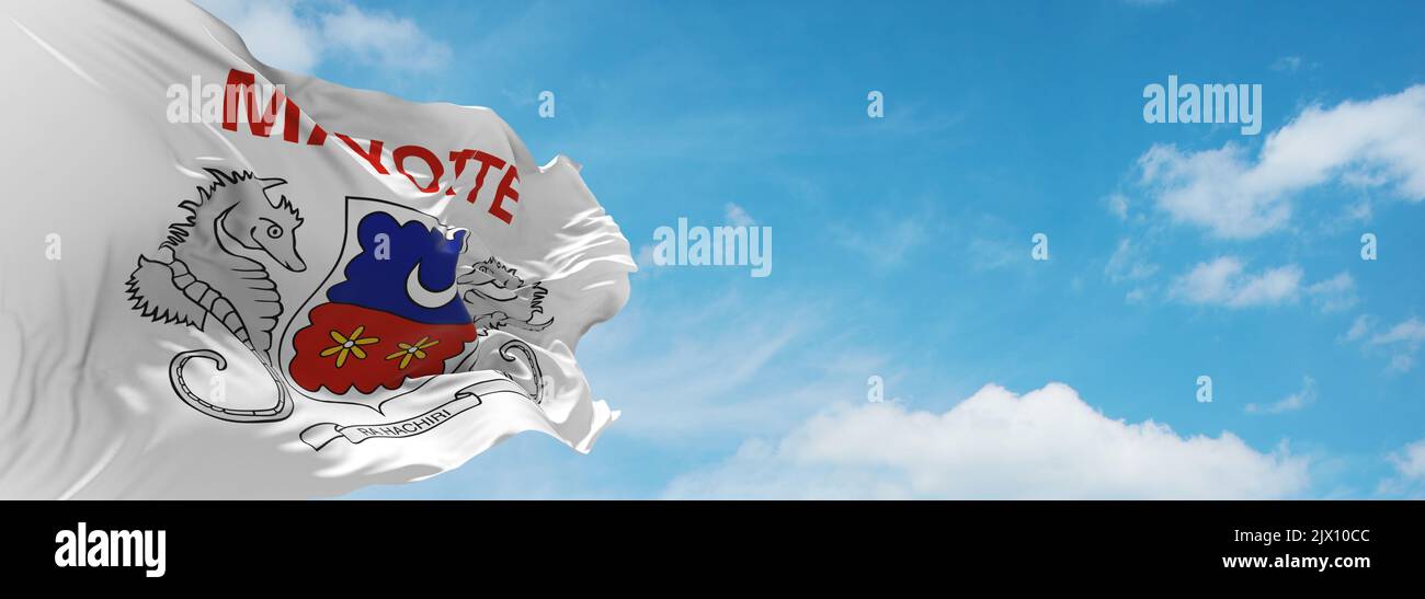 flag of African Arabs Mahorans at cloudy sky background, panoramic view ...