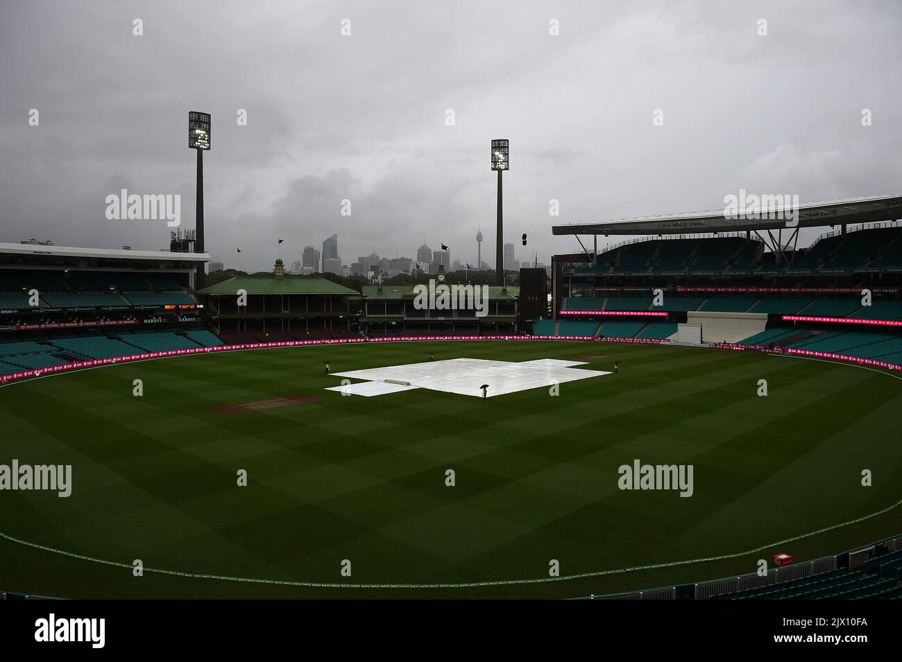 The SCG is seen as rain continues to fall on the fourth day of the ...