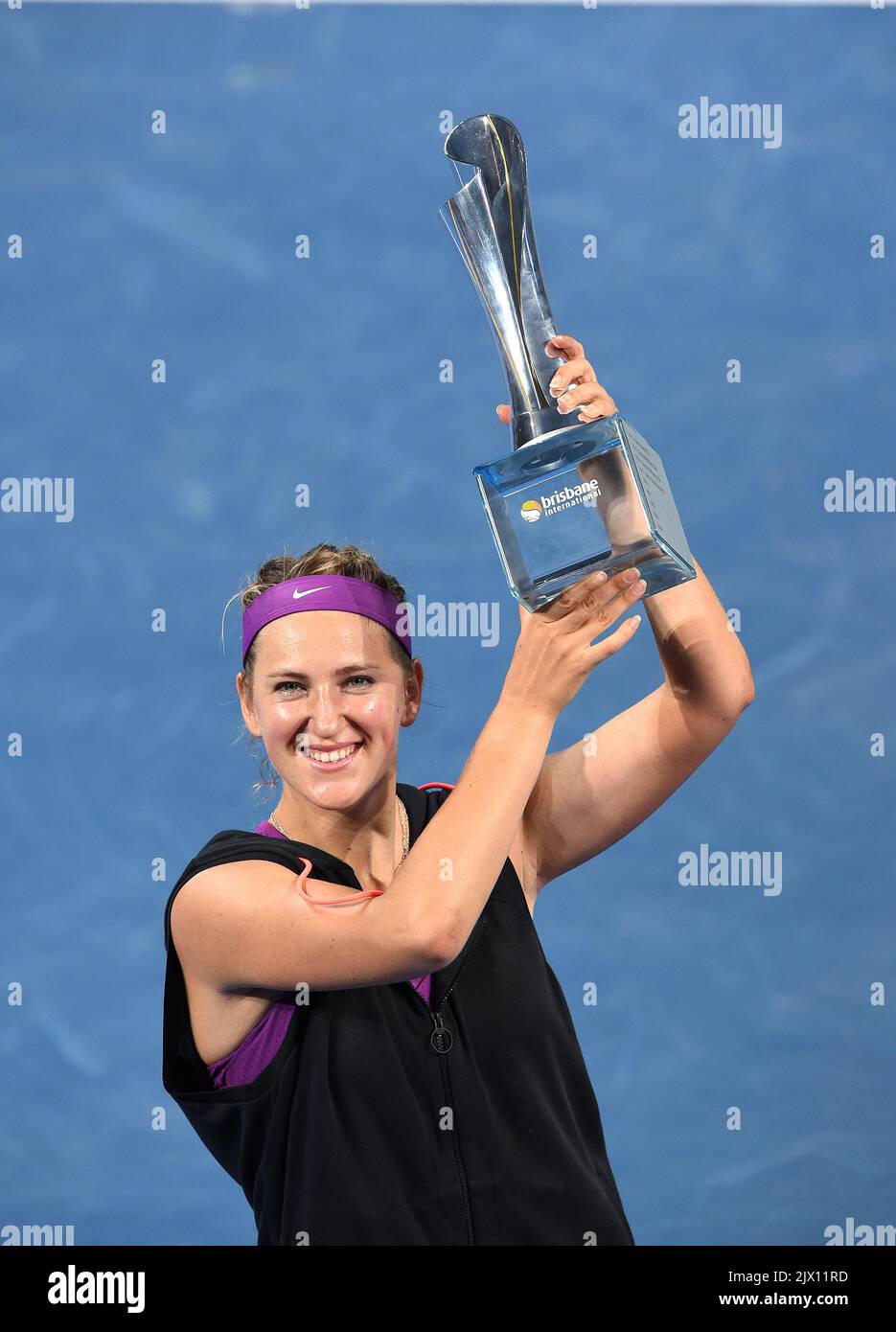 Victoria Azarenka of Belarus celebrates with the winners trophy after ...