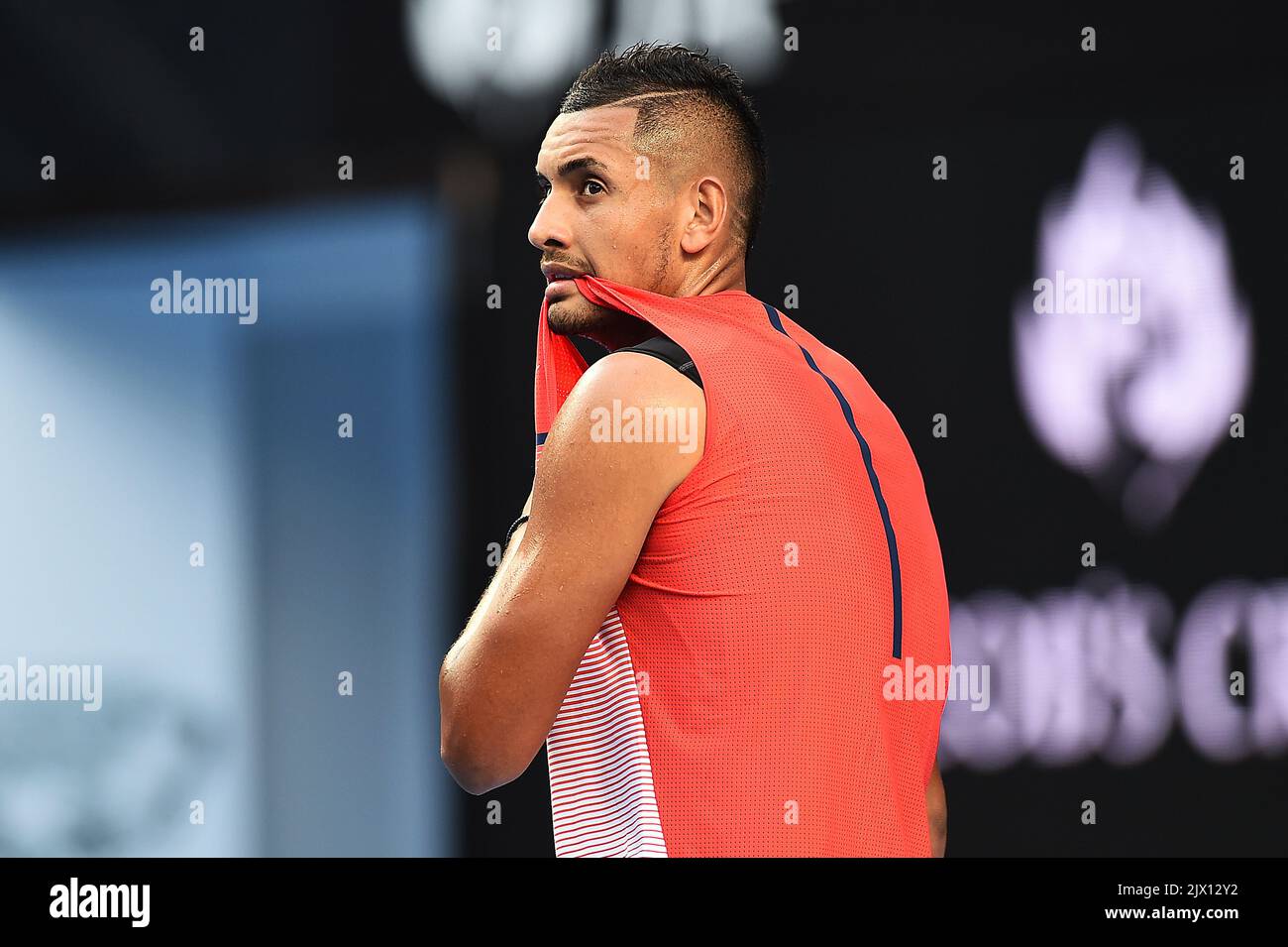 Nick Kyrgios of Australia takes pause during his match against Pablo ...