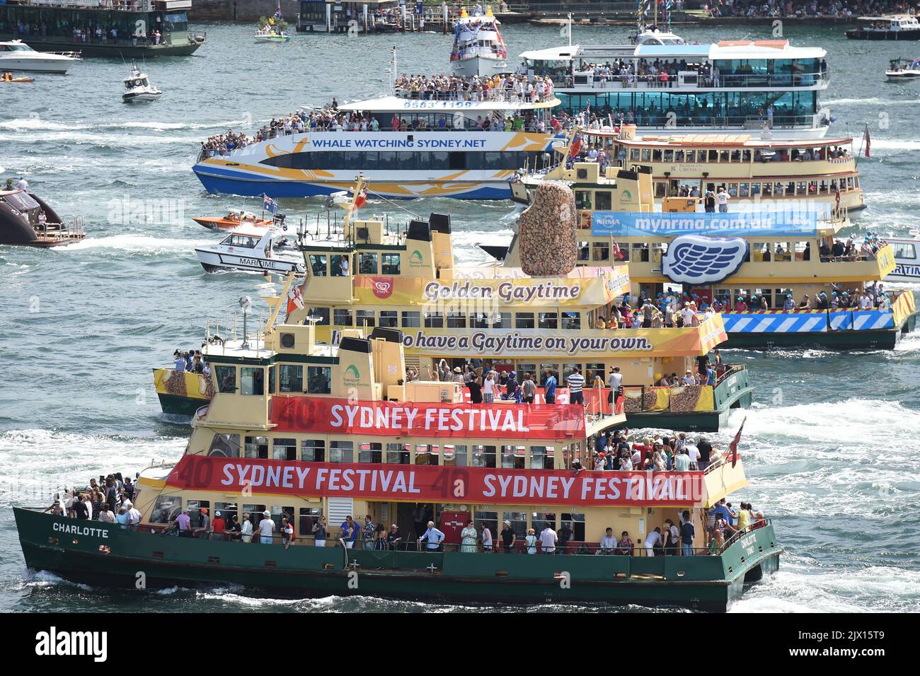 The finish of the Sydney Ferries race as seen from the deck of HMAS ...