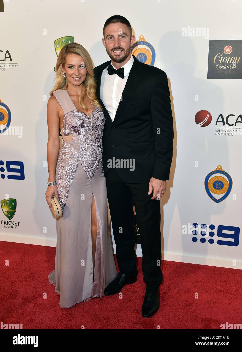 Australian batsman Shaun Marsh (right) and his wife Rebecca arrive at ...