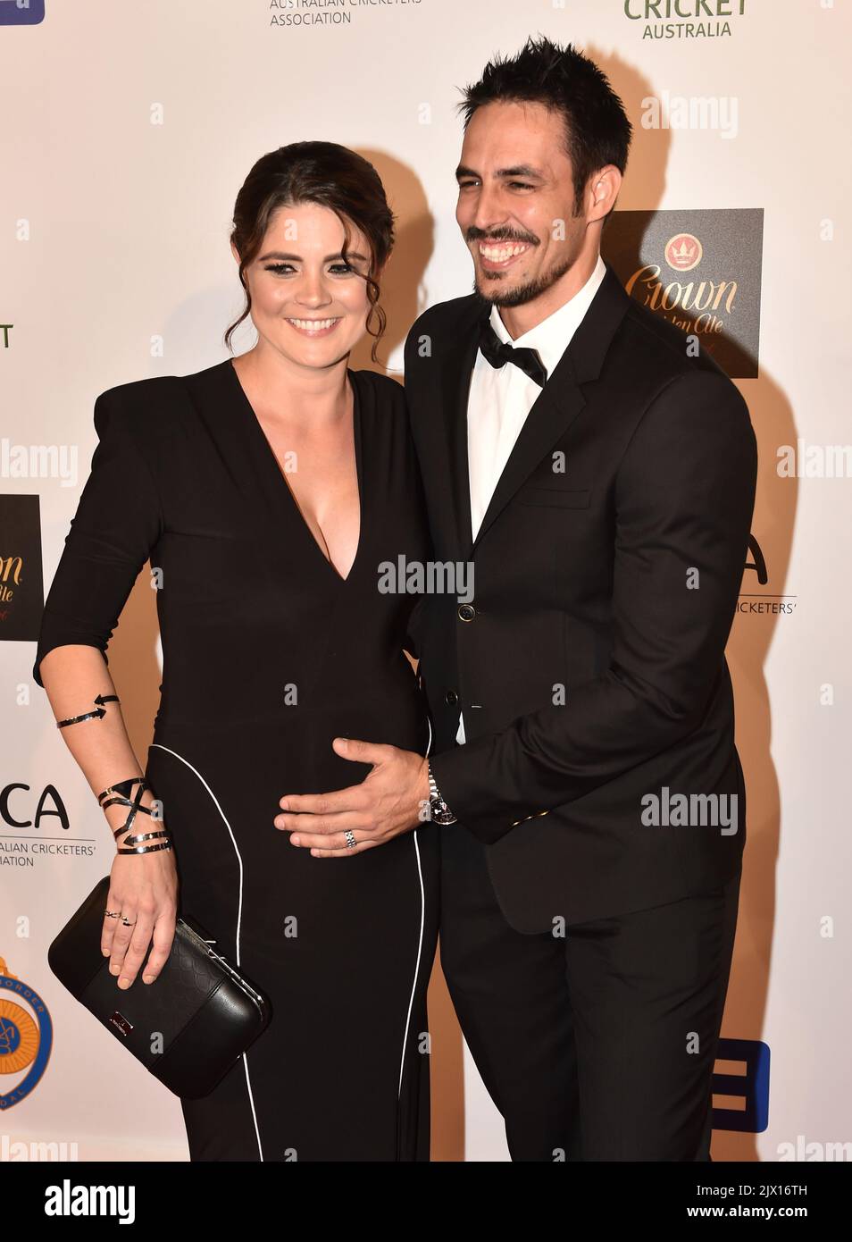 Former Australian fast bowler Mitchell Johnson (right) and his wife ...