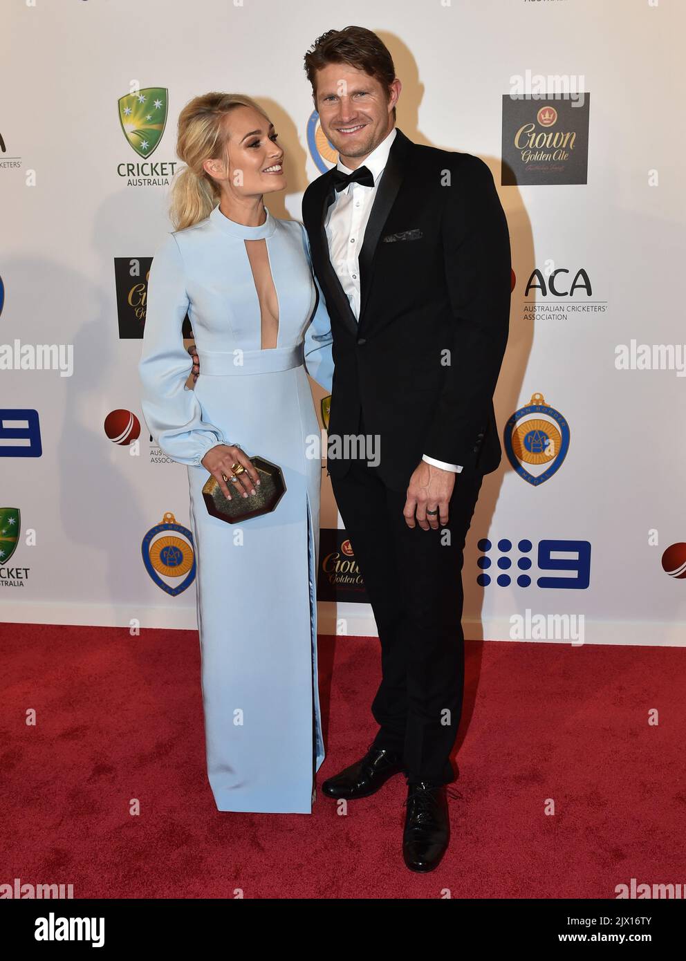 Australian allrounder Shane Watson (left) and his wife Lee Furlong ...