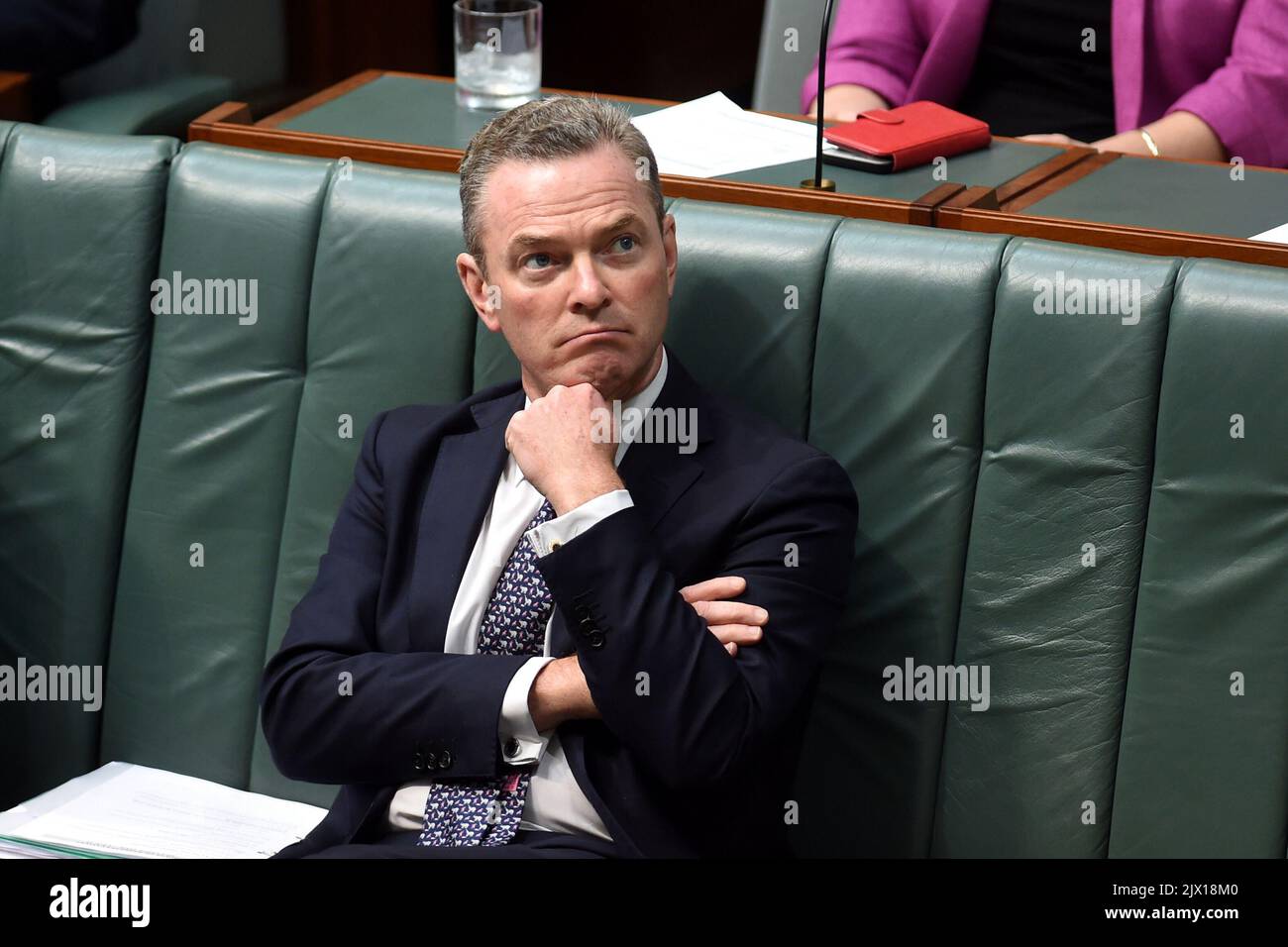 Australian Leader of the House Christopher Pyne reacts during House of ...