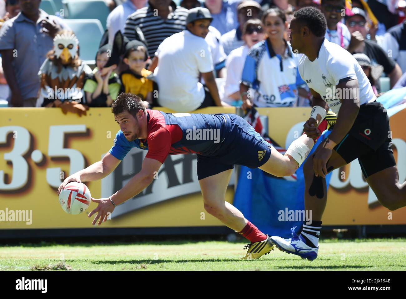 Arthur Retiere of France scores despite the efforts of Amenoni ...