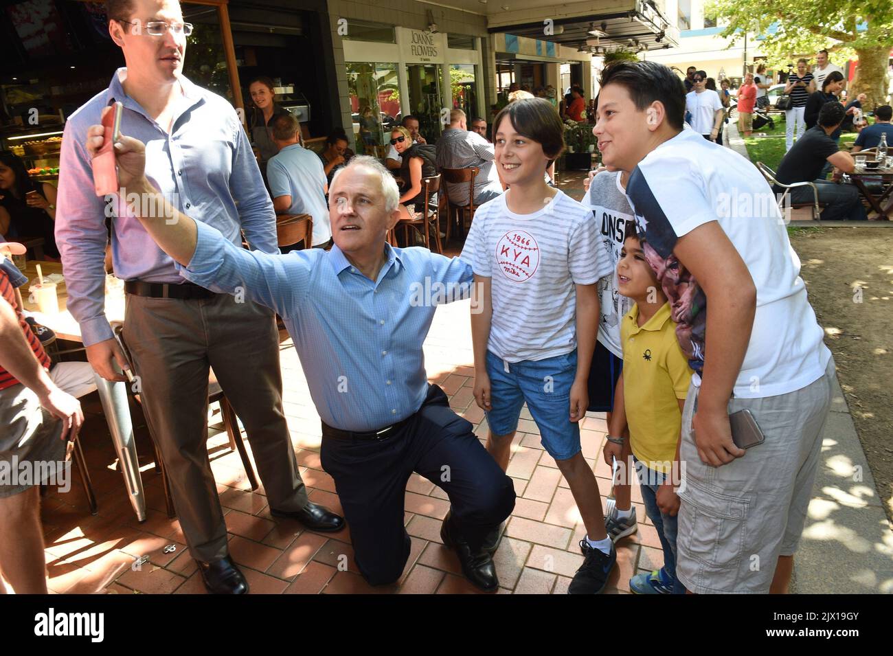 Prime Minister Malcolm Turnbull on a street walk in the Canberra suburb ...