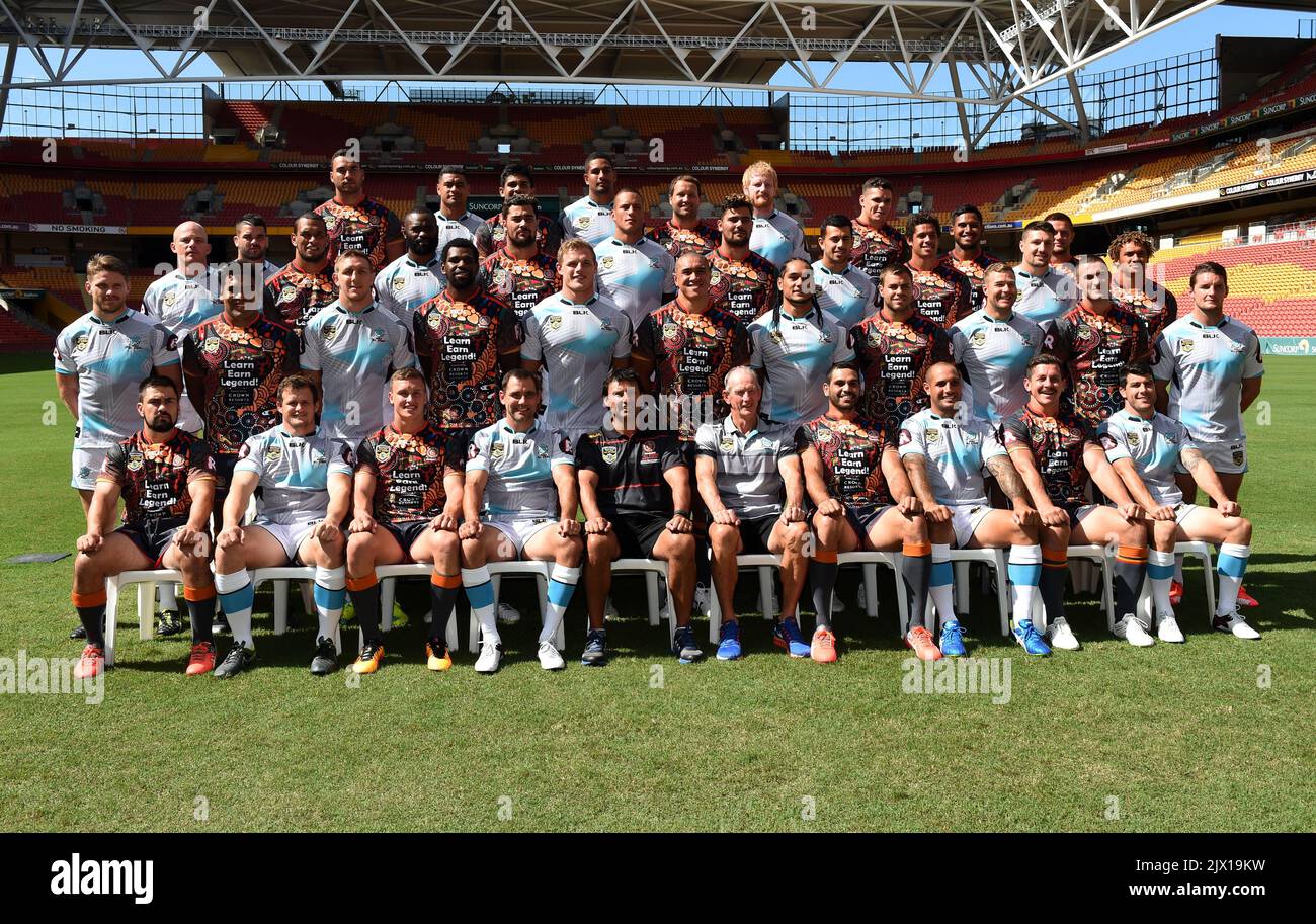 Indigenous and World All Stars teams pose for a group photo at Suncorp ...
