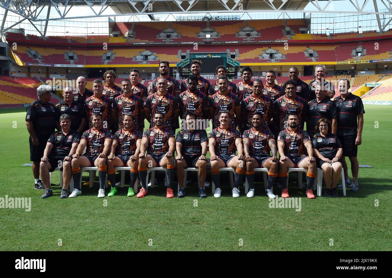 The Indigenous All Stars team poses for a group photo at Suncorp ...