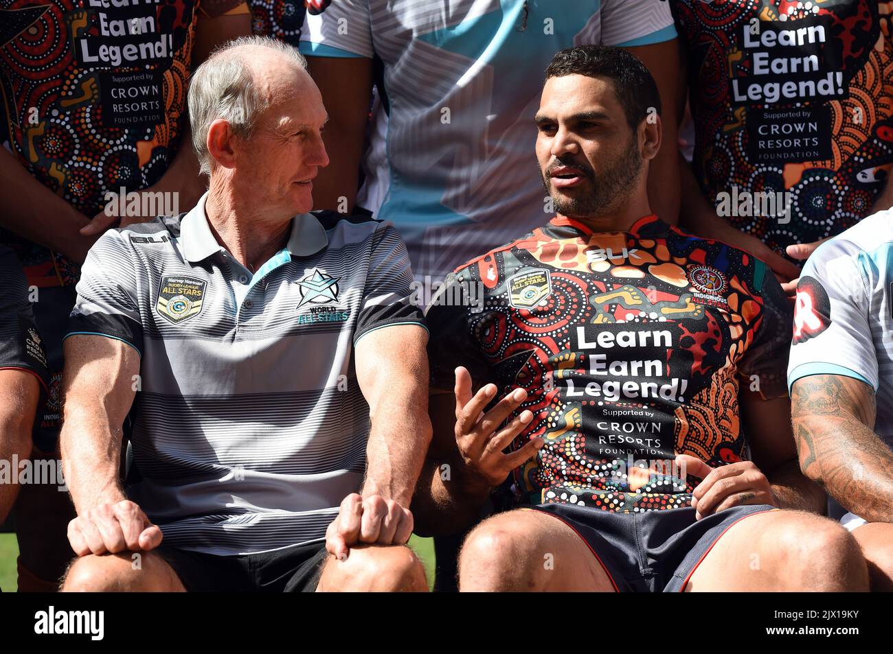 Indigenous All Stars captain Greg Inglis (right) and World All Stars ...