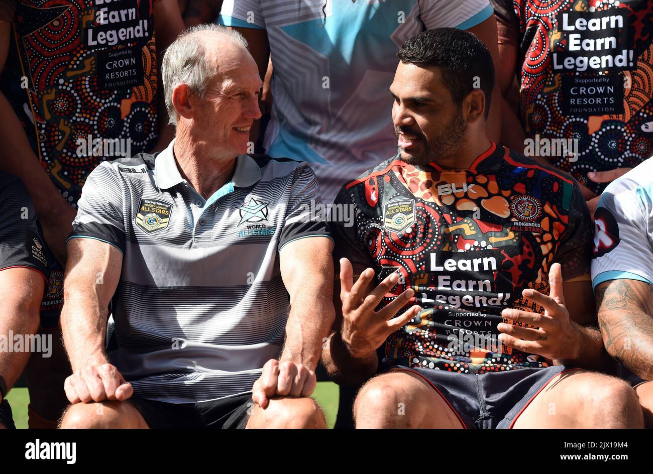 Indigenous All Stars captain Greg Inglis (right) and World All Stars ...