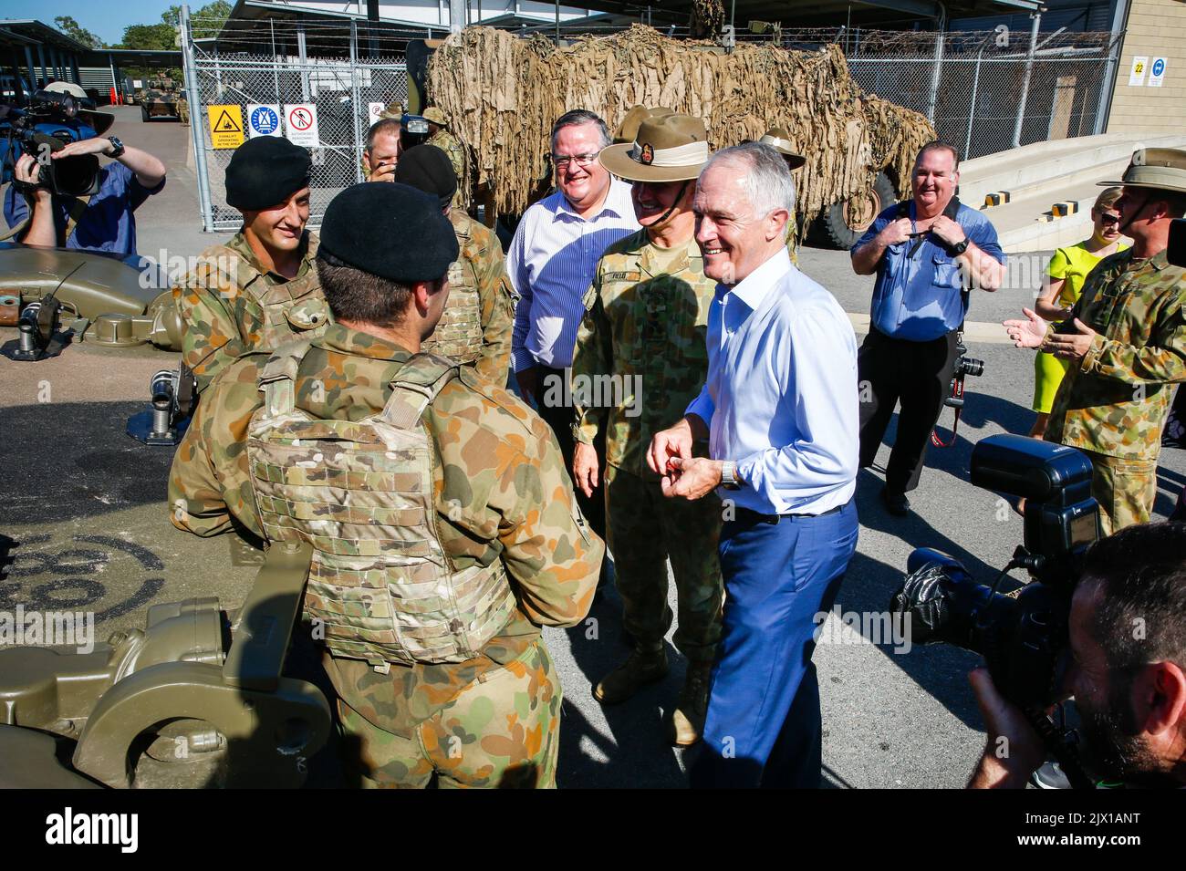 Prime Minister Malcolm Turnbull greets soldiers during a tour of the ...