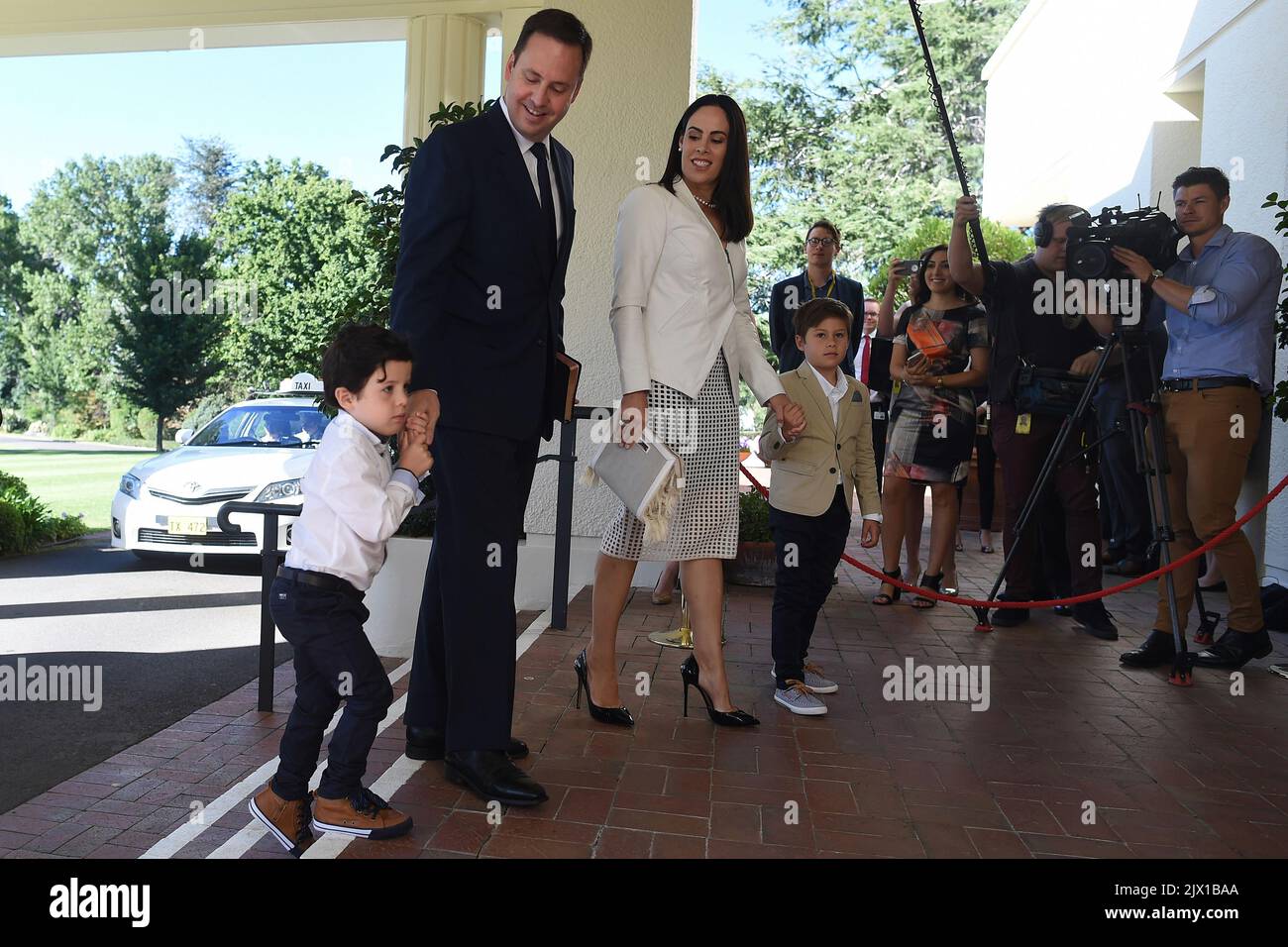 Newly appointed Minister for Trade Steve Ciobo and members of his ...