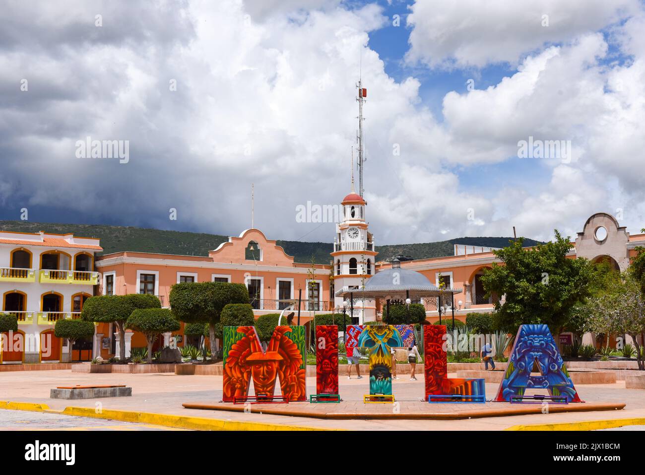 The main square of the town of Mitla, Oaxaca state, Mexico Stock Photo ...